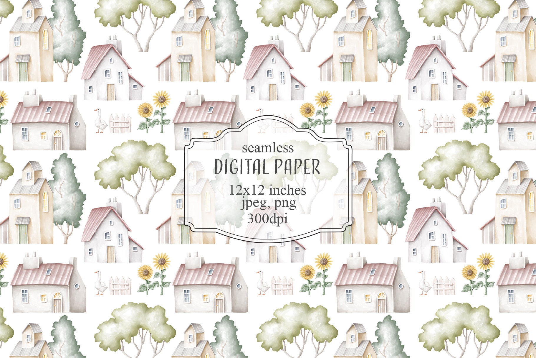 Countryside Digital Papers and Borders Seamless Patterns | Etsy