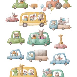 Transportation Clipart for Kids, Cute Animals Characters on Cars ...