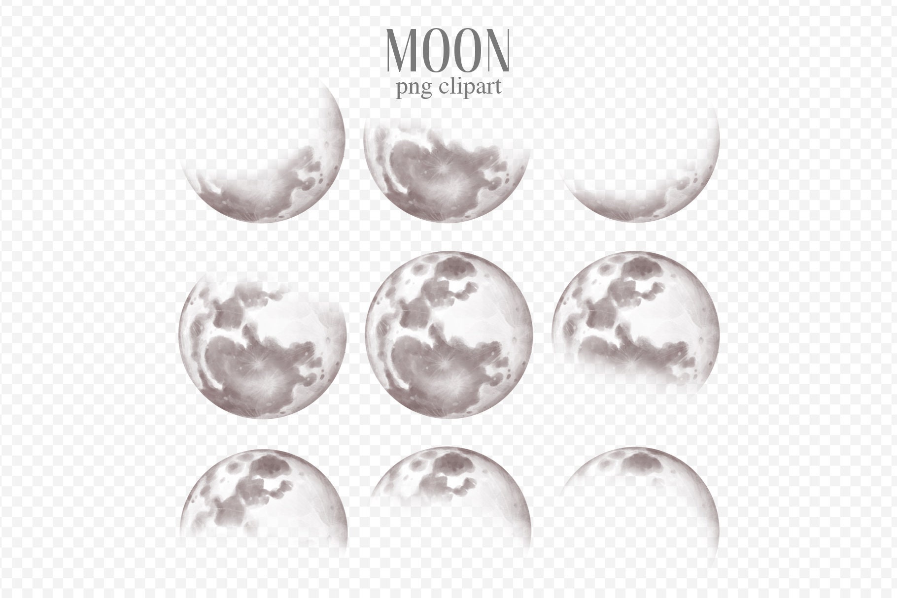 Moon Phases Clipart Celestial Watercolor Moon Space - Etsy