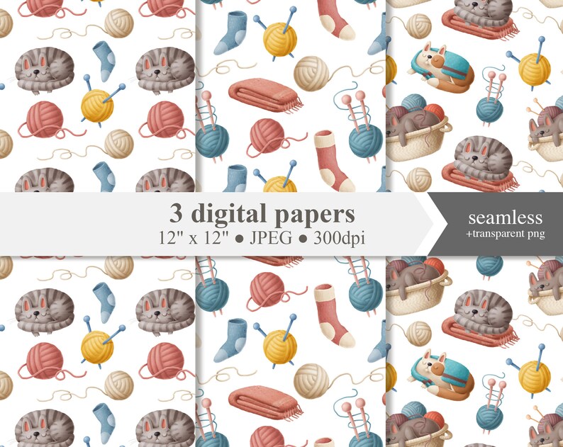 Knitting Digital Paper Pack Crafting Seamless Backgrounds | Etsy