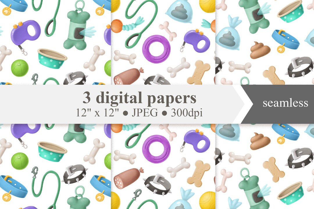 Dog Items Digital Papers, Seamless Dog Background, Dog Digital Paper ...