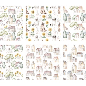 Countryside Digital Papers and Borders, Seamless Patterns, Cottage Core ...