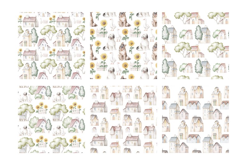 Countryside Digital Papers and Borders Seamless Patterns - Etsy