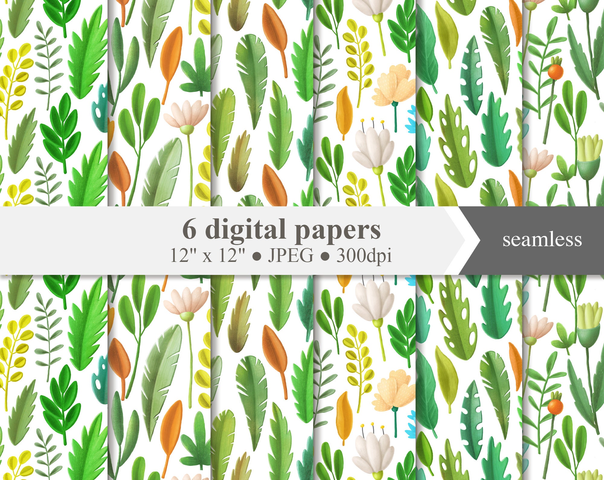Seamless pattern green leaves digital paper green leaf pattern leaves ...