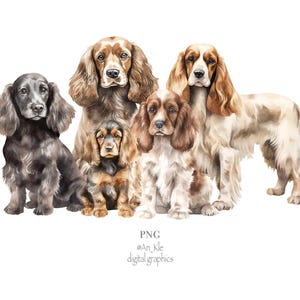 English Cocker Spaniel Dogs Clipart Set, Cocker Spaniel Dogs Group ...