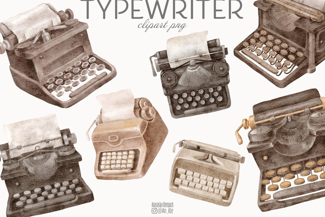 Vintage Typewriter Hand Drawn Illustrations, Clipart Png, Old Typing ...