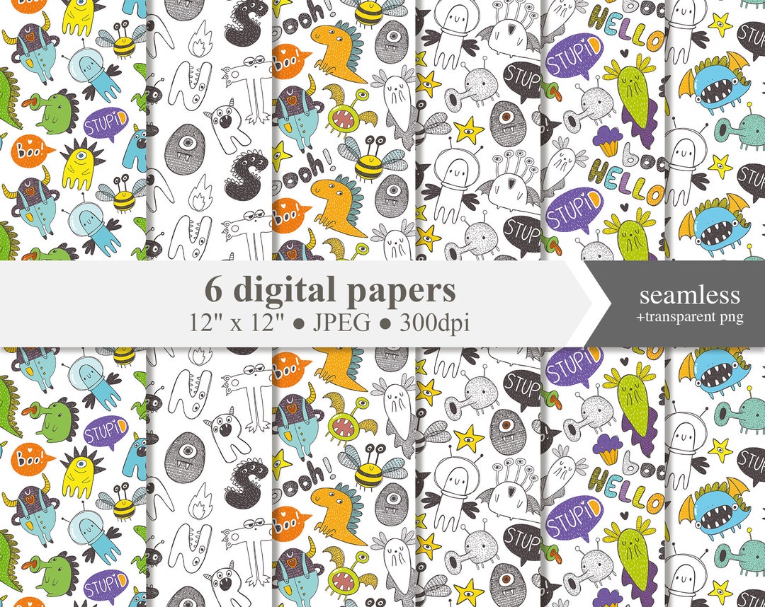 Funny Monster Digital Paper, Scrapbook Papers, Nursery Patterns ...