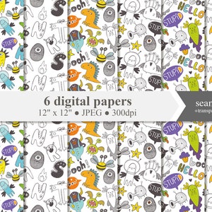Funny Monster Digital Paper, Scrapbook Papers, Nursery Patterns ...