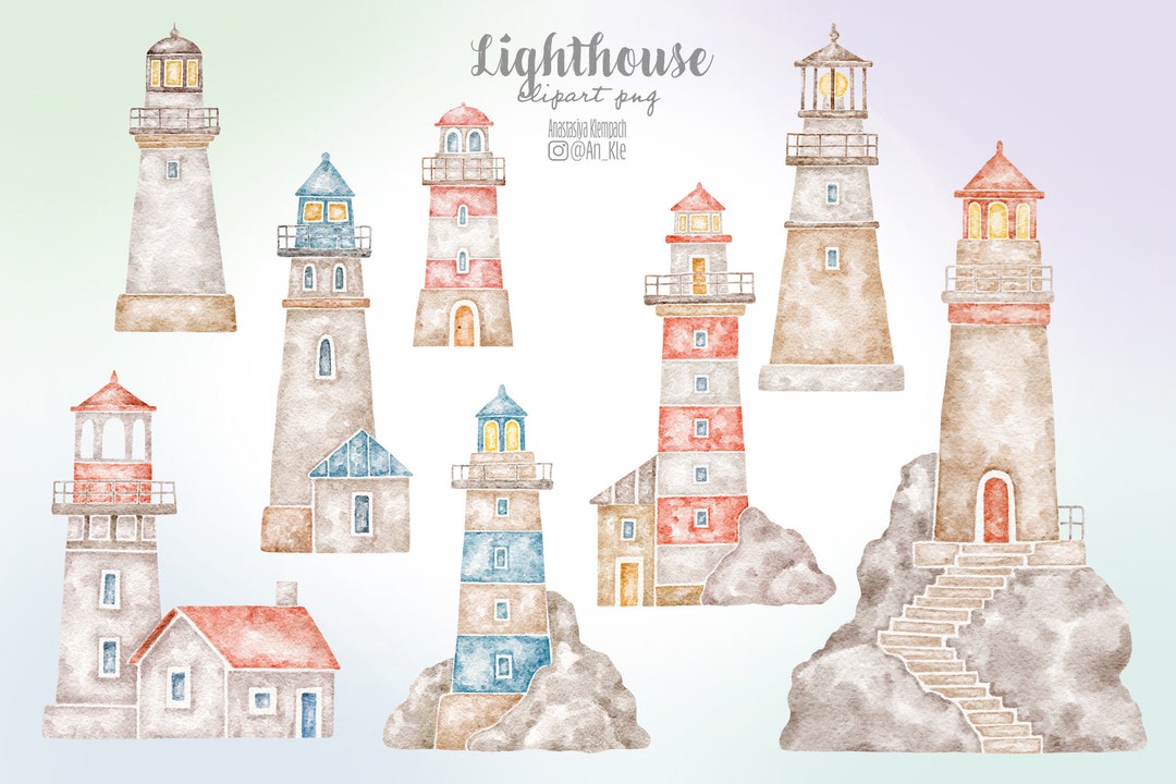 Vintage Lighthouses Hand Drawn Illustrations, Clipart Png, Nautical ...