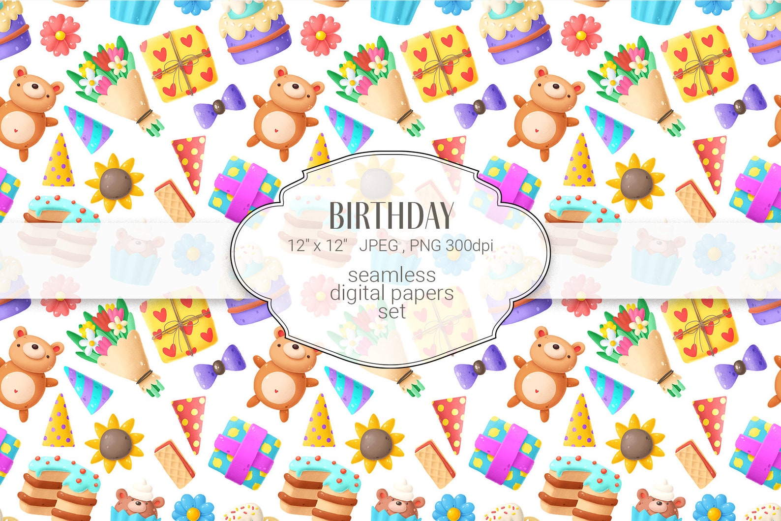 Birthday Digital Papers Pack Seamless Patterns Birthday - Etsy