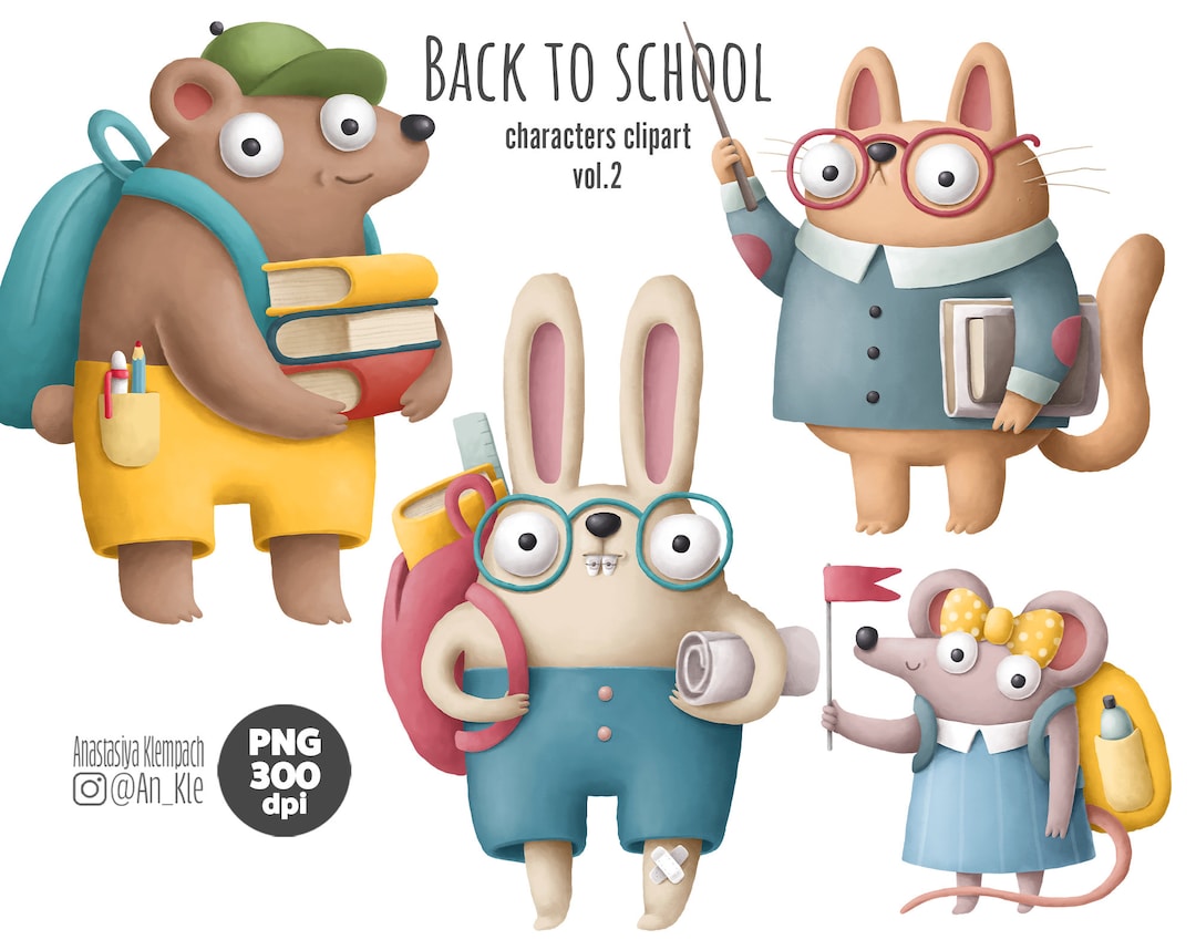 Funny School Characters Clipart Png Digital Download, Back to School ...