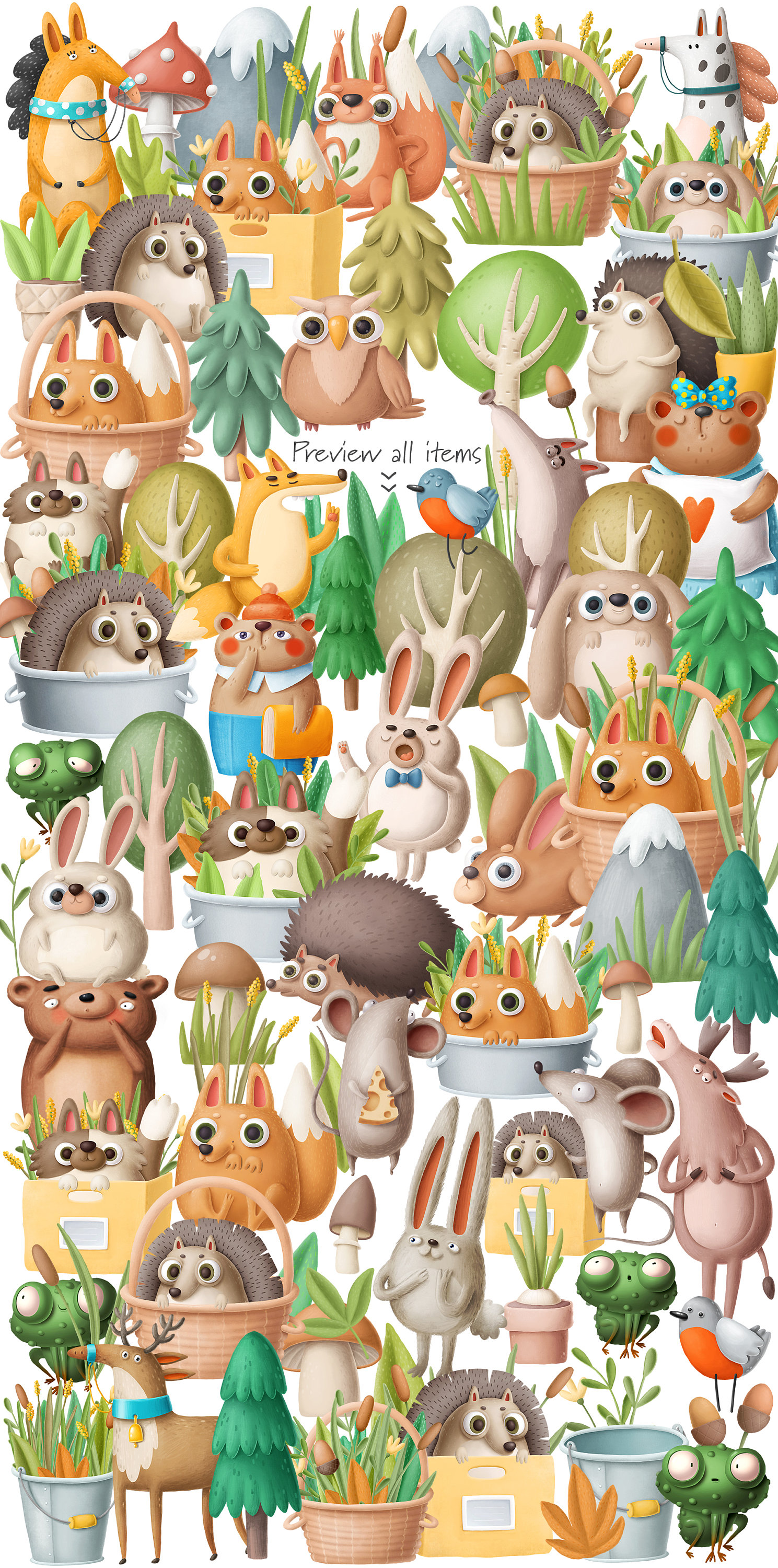 Woodland Animals Cute Forest Characters Png Graphics Forest - Etsy