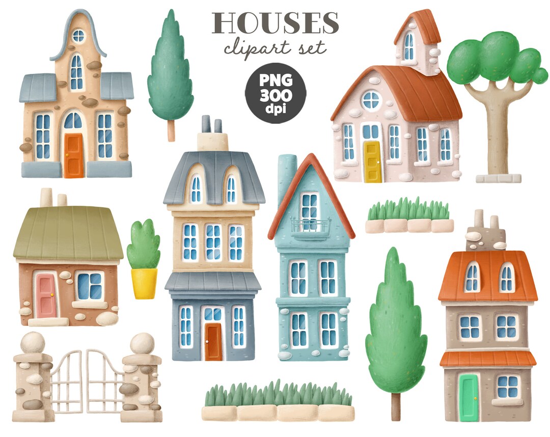 Houses Clipart Png Digital Download, Cute Old Cottage Illustrations ...