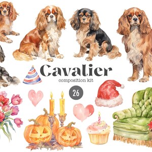 Cavalier Dogs Creation Kit Clipart Png Dog Digital Download, Wall Art ...