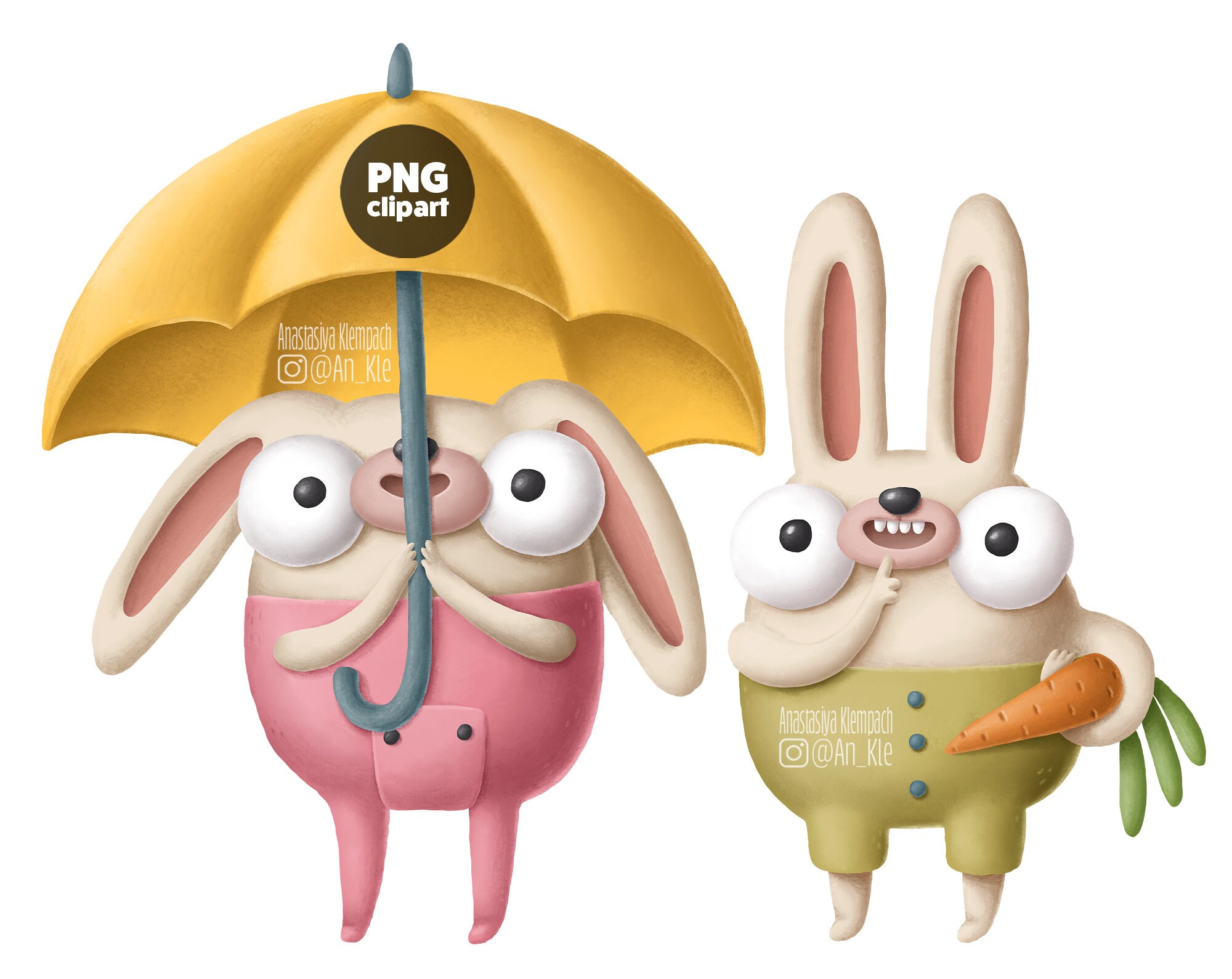 Cute bunny clipart cartoon rabbit characters bunny with | Etsy