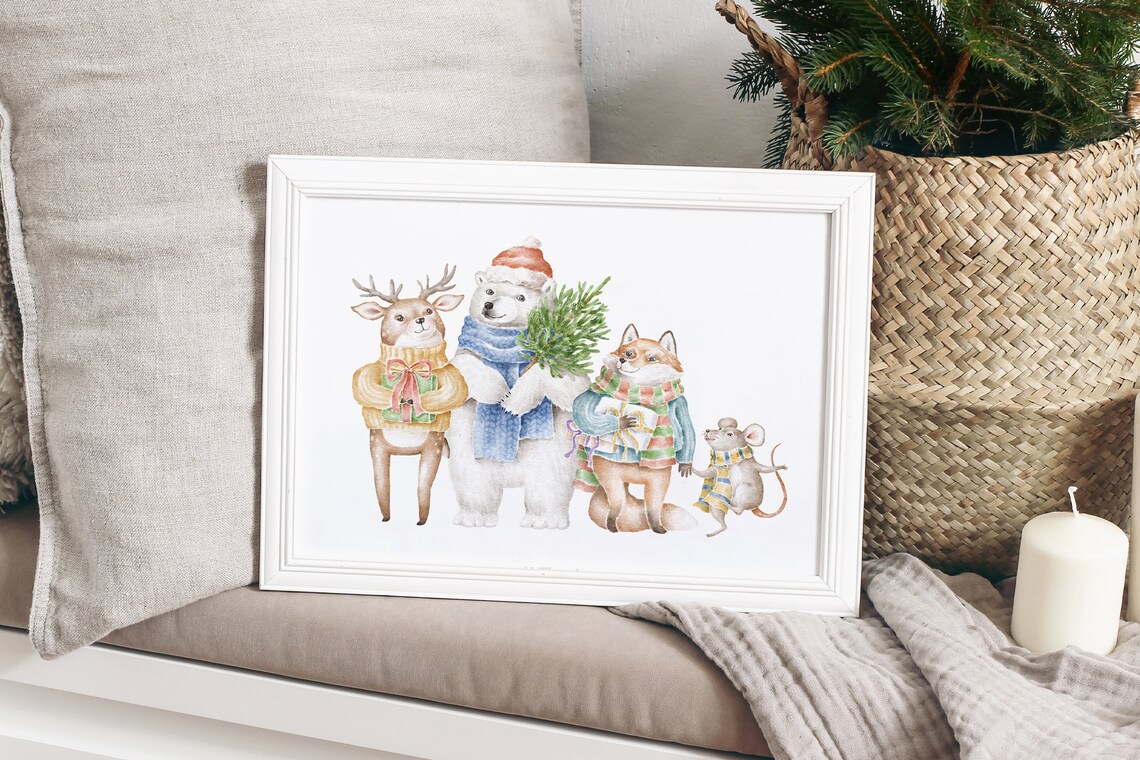 Christmas Animals Clipart Png Digital Download Winter - Etsy