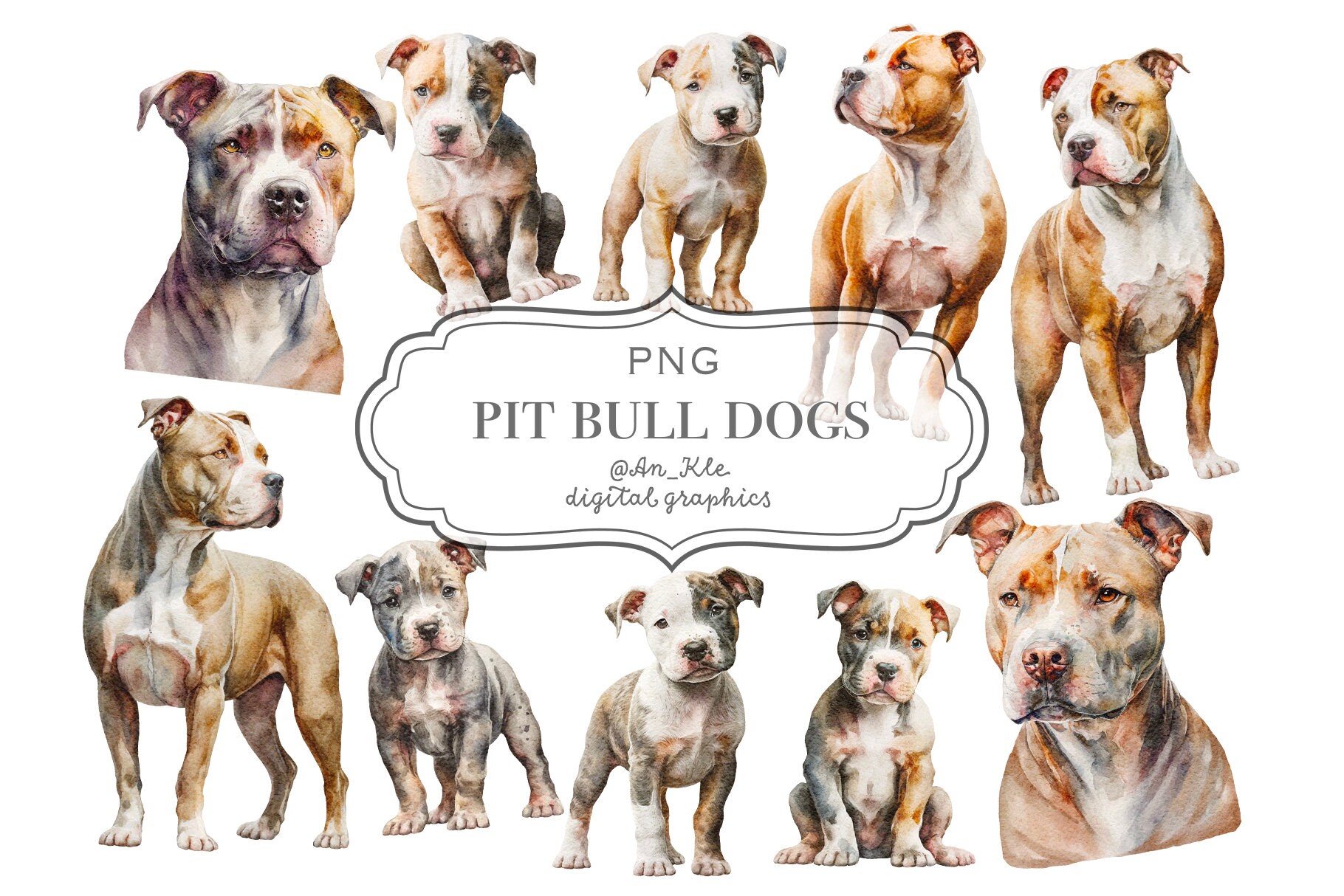 Pit Bull Dogs Clipart Png Digital Download Pit Bull - Etsy