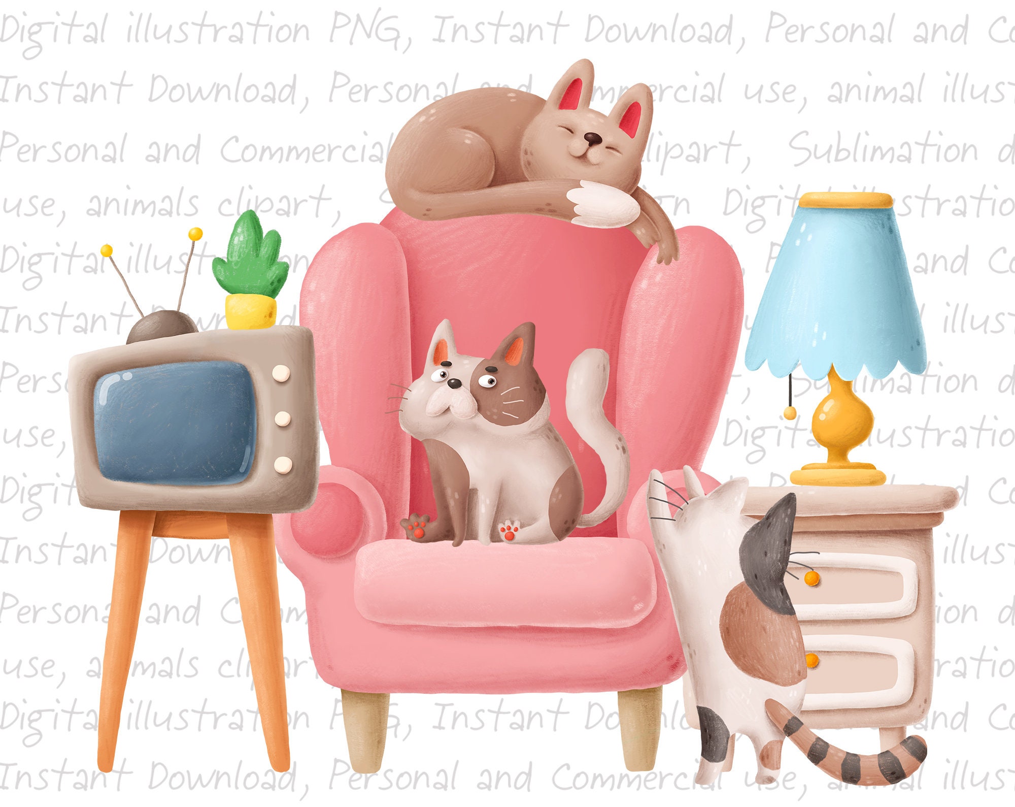 Interior Clipart Digital Download Cozy Home Scene With Cats - Etsy