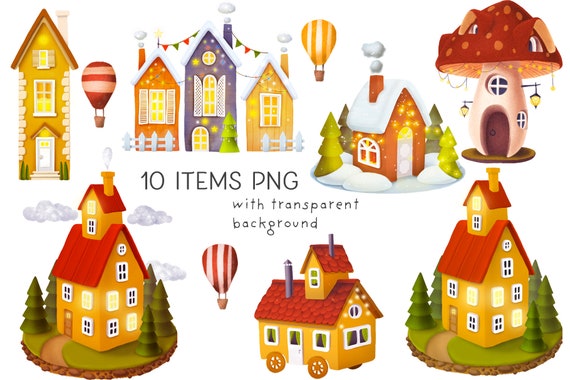 Cute Houses Clipart Cottage Core Illustration Digital Images | Etsy