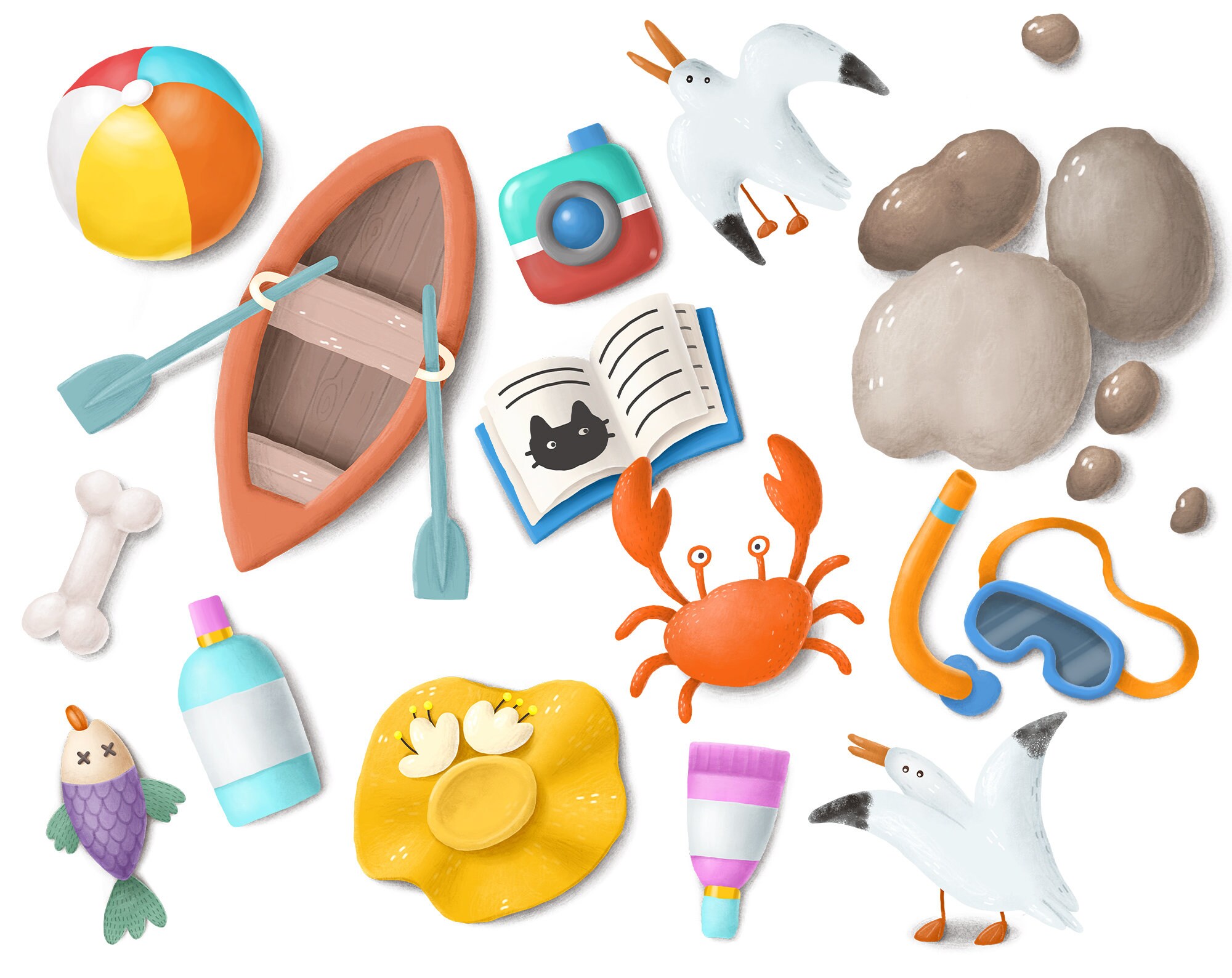 Beach Items Collection Summer Clipart Set | Etsy