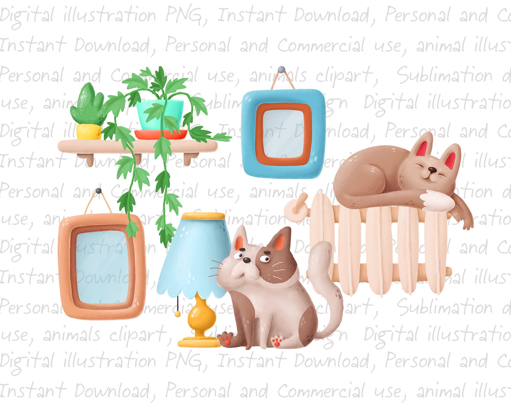 Interior Clipart Digital Download Cozy Home Scene With Cats - Etsy