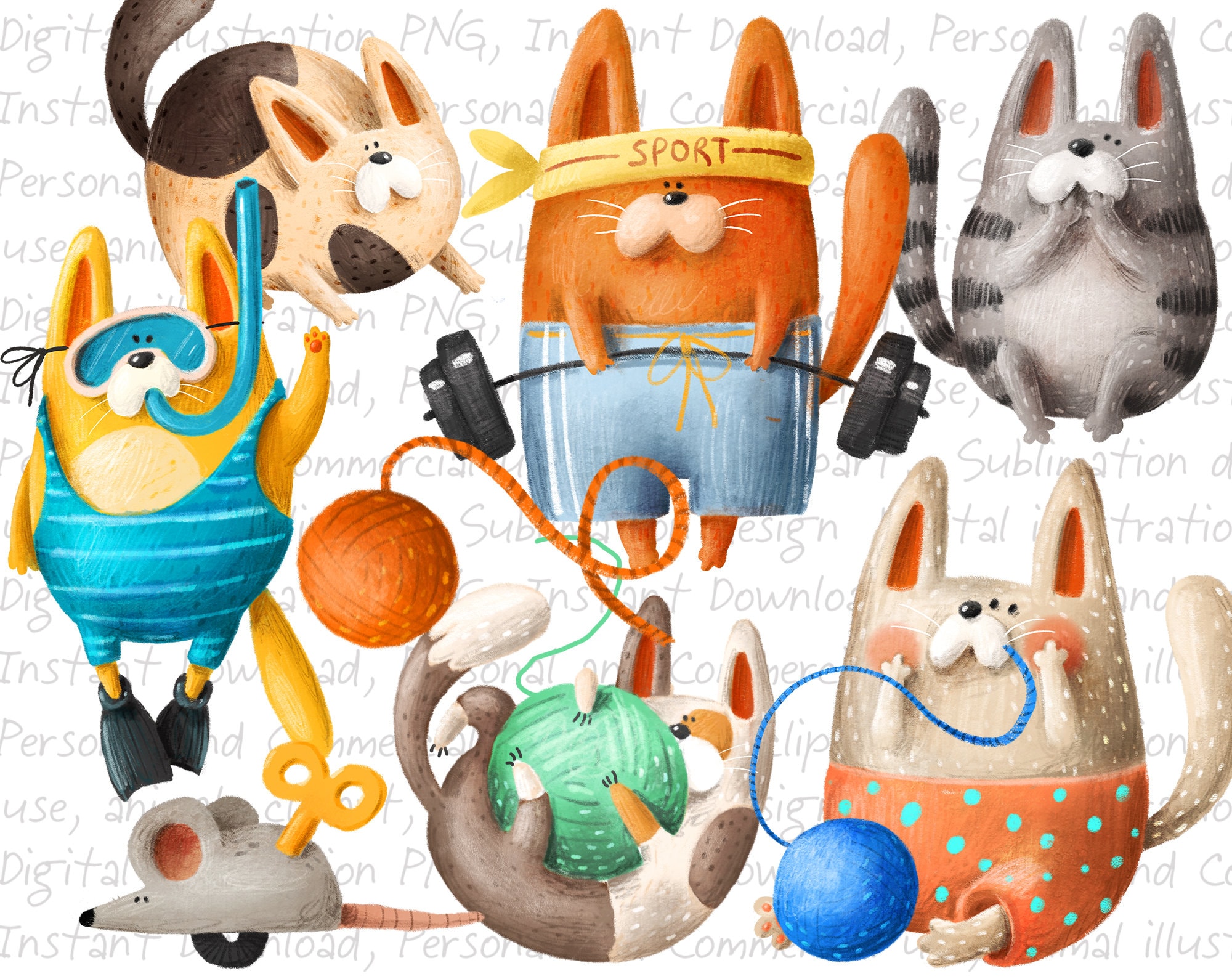 Funny Cats Clipart Collection Digital Stickers Cartoon Cats | Etsy