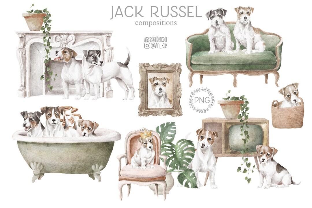 Jack Russel Clipart Png Digital Download, Jack Russel Dogs Watercolor ...