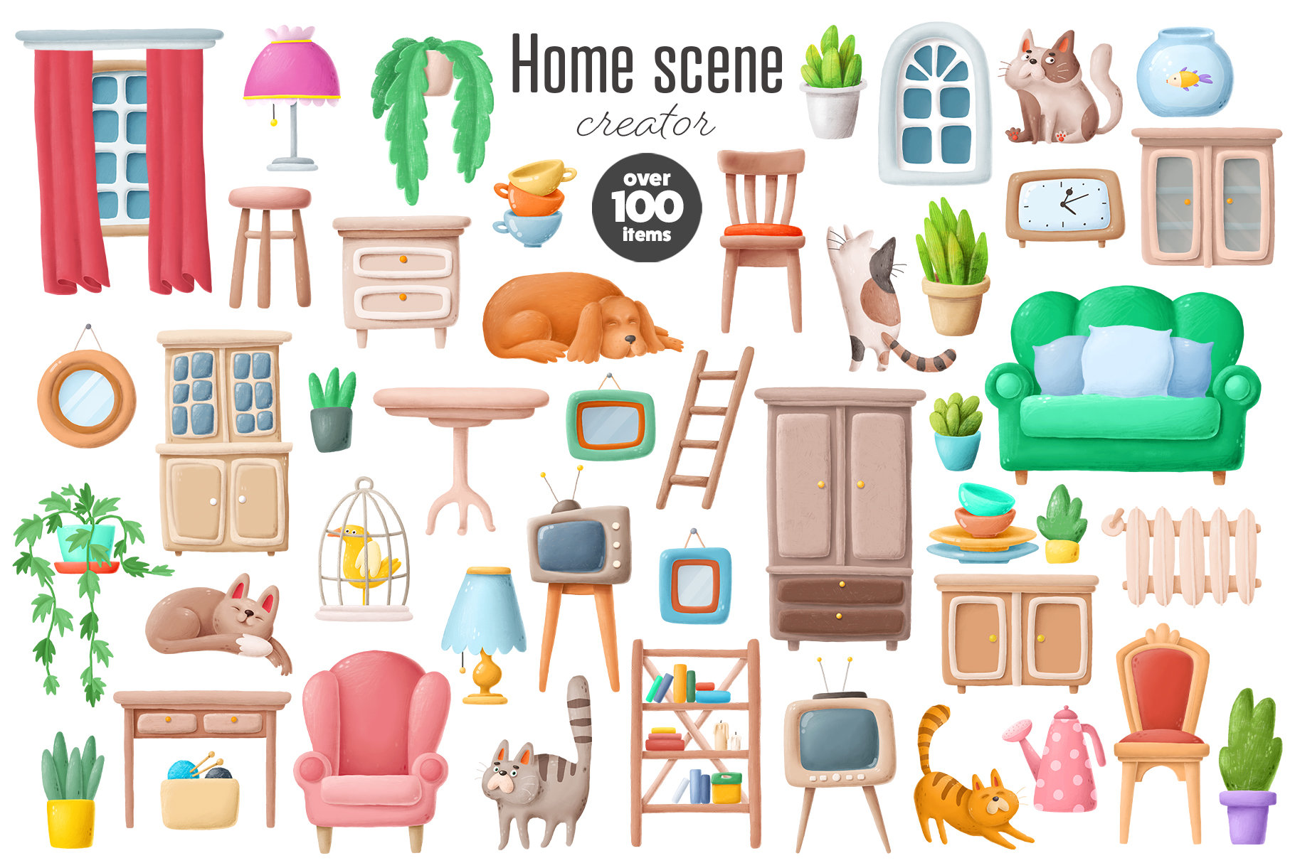 Interior Clipart Bundle Furniture Home Plants Cats and - Etsy Australia