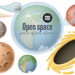 Astronaut Clipart, Open Space Scene Graphics, Cartoon Spaceship, Stars ...