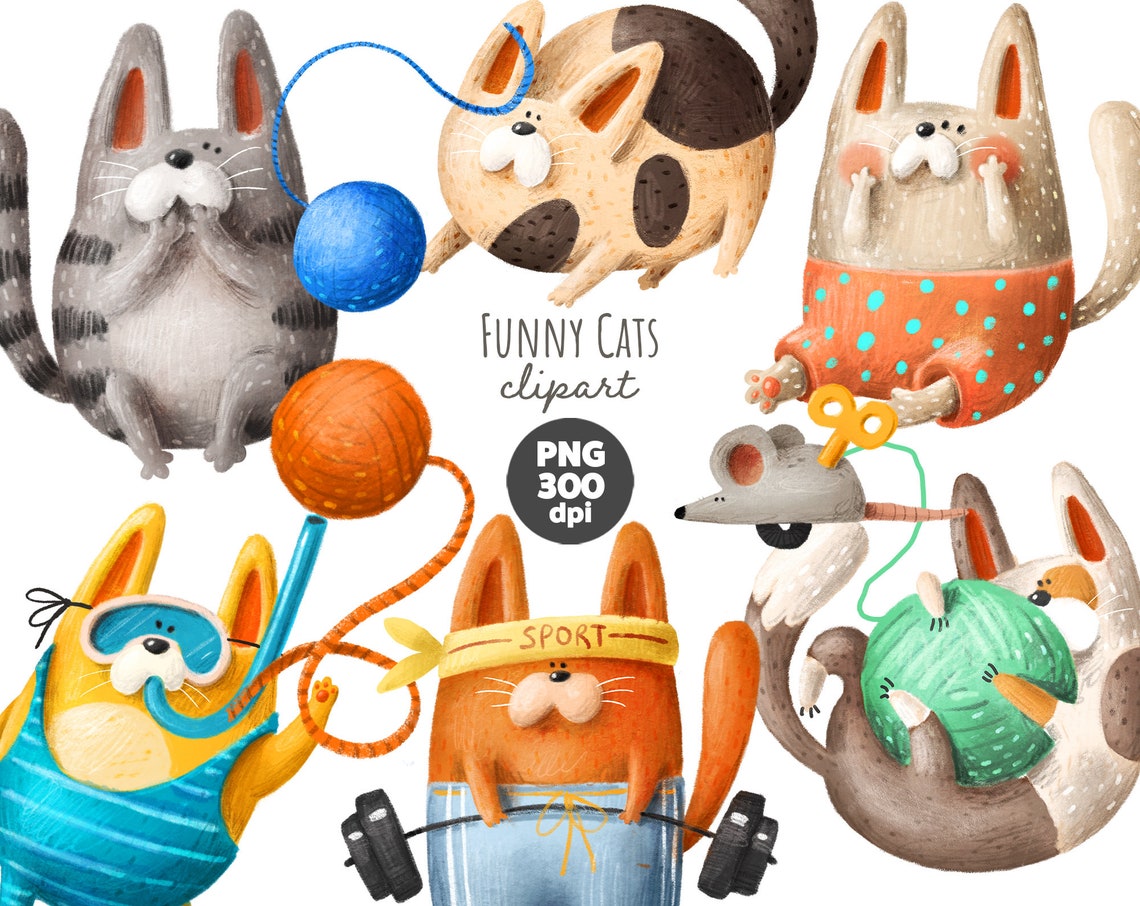 Funny Cats Clipart Collection Digital Stickers Cartoon Cats - Etsy