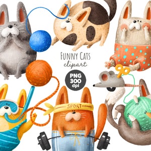 Funny Cats Clipart Collection, Digital Stickers, Cartoon Cats, Digital ...