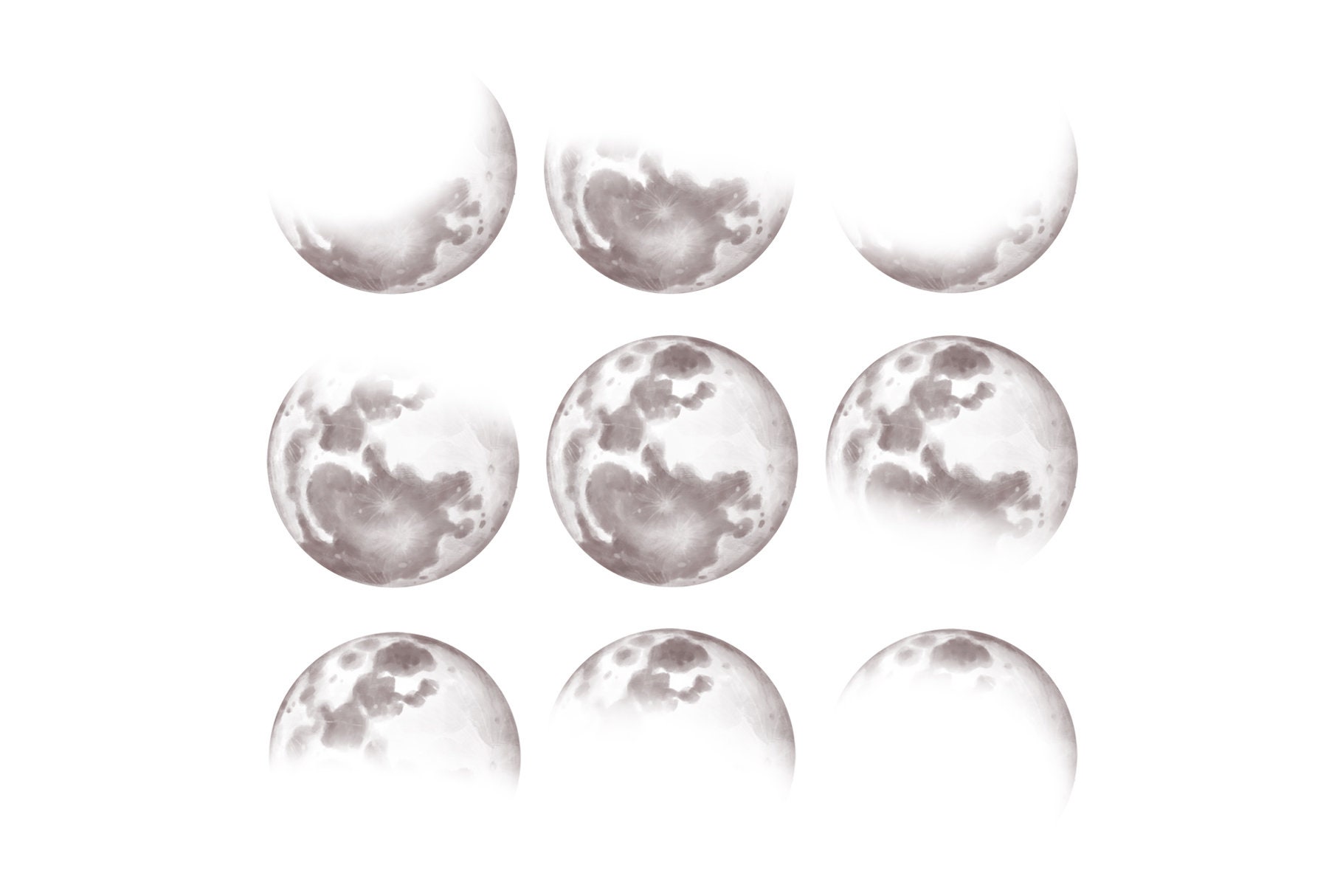 Moon Phases Clipart Celestial Watercolor Moon Space - Etsy
