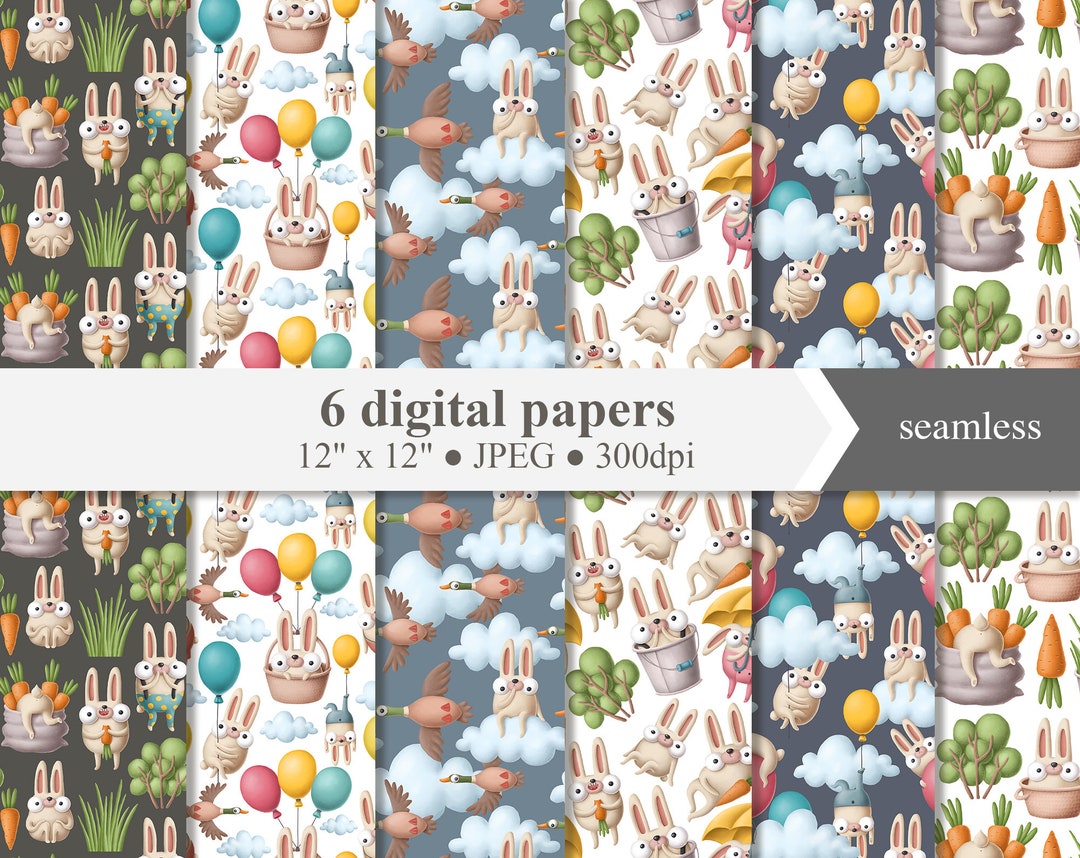 Cute Bunny Digital Paper Pack, Scrapbook Papers, Seamless Patterns ...