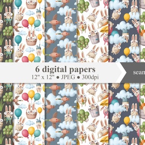 Cute Bunny Digital Paper Pack, Scrapbook Papers, Seamless Patterns ...