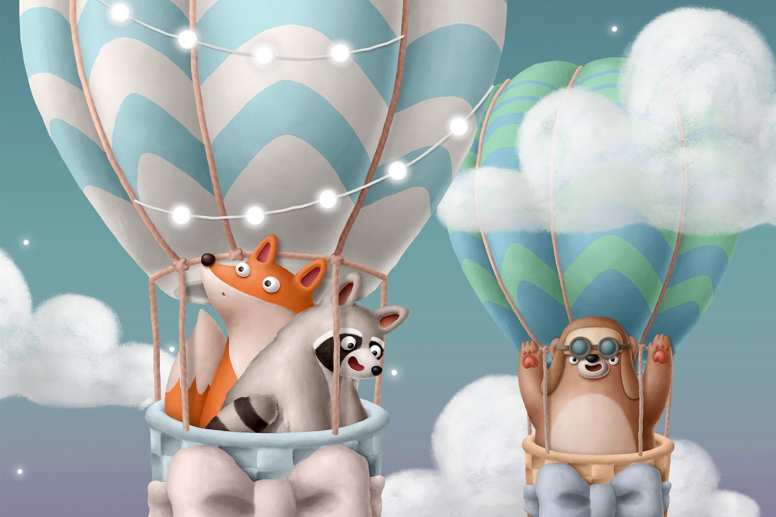 Hot Air Balloons With Animals Clipart PNG Digital Download - Etsy