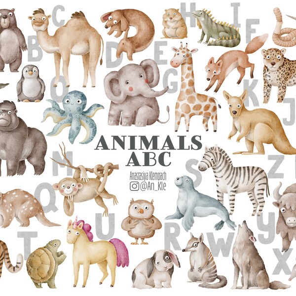 Animal Alphabet Clipart - Etsy