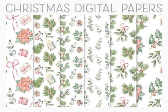 Christmas Digital Papers Pack Watercolor Xmas Background | Etsy