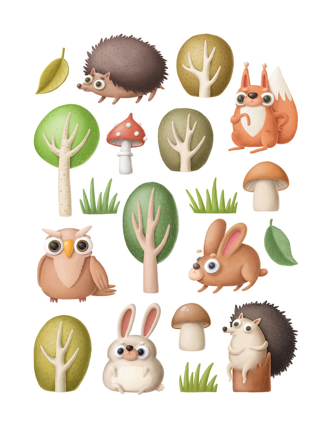 Cute Forest Animals and Trees Clipart Woodland Friends Png | Etsy