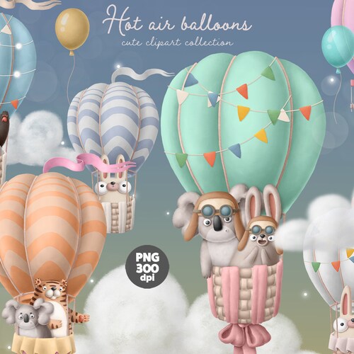 Hot Air Balloon Animals Clipart Set Woodland Animals in Hot - Etsy Canada