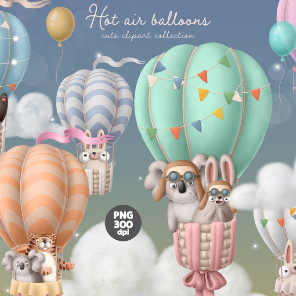 Cute Hot Air Balloon Animals Clipart - Etsy
