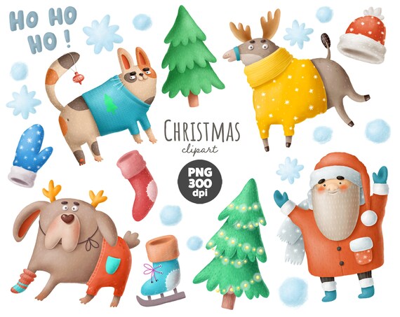 Christmas Digital Clipart Png Christmas Animals Characters - Etsy