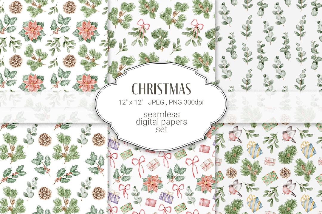 Christmas Digital Papers Pack, Watercolor Xmas Background, Winter ...