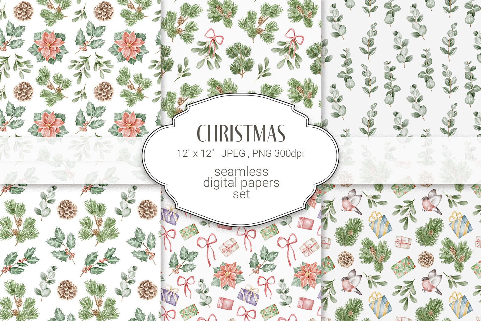 Christmas Digital Papers Pack Watercolor Xmas Background - Etsy