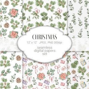 Christmas Digital Papers Pack, Watercolor Xmas Background, Winter ...