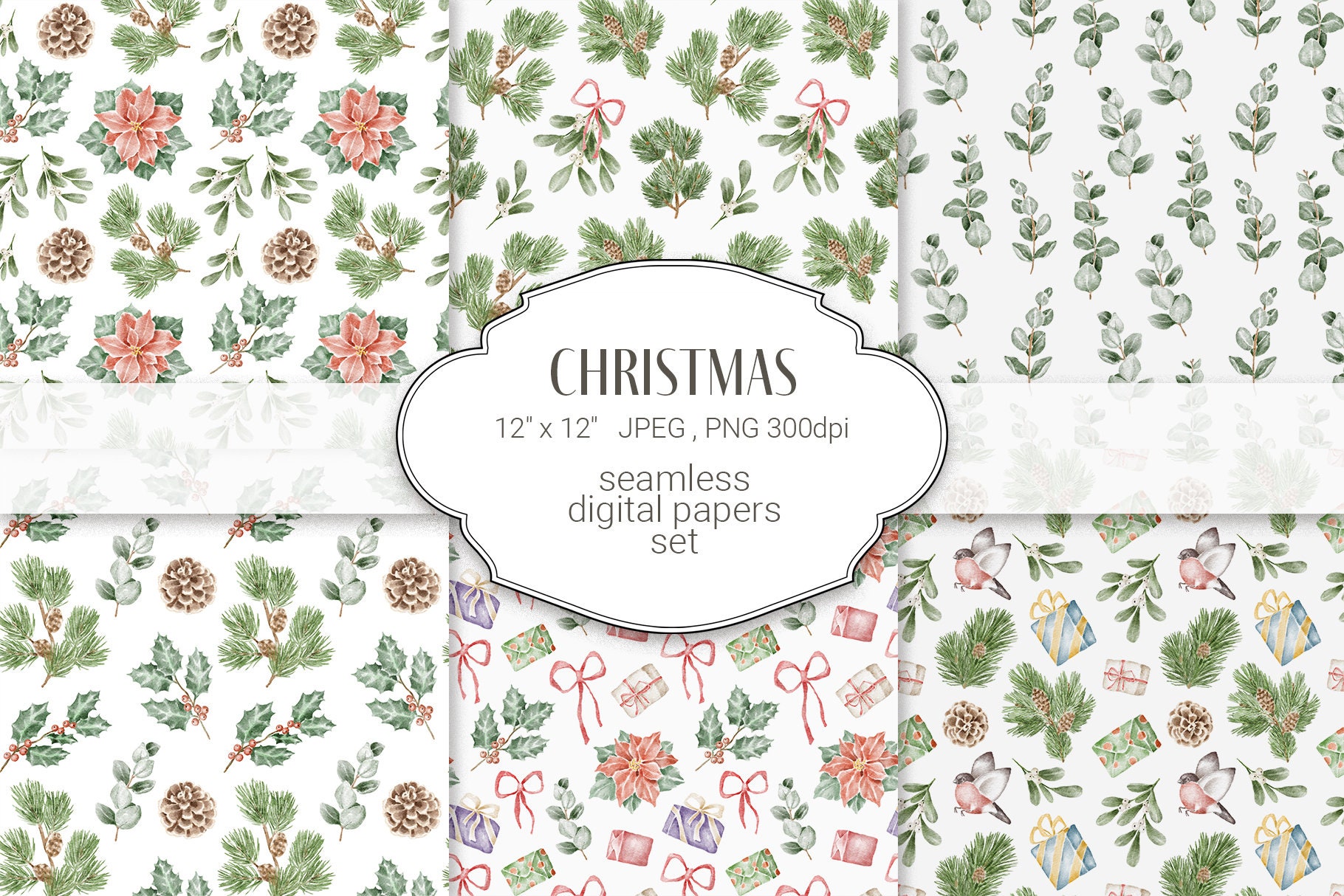 Christmas Digital Papers Pack Watercolor Xmas Background - Etsy