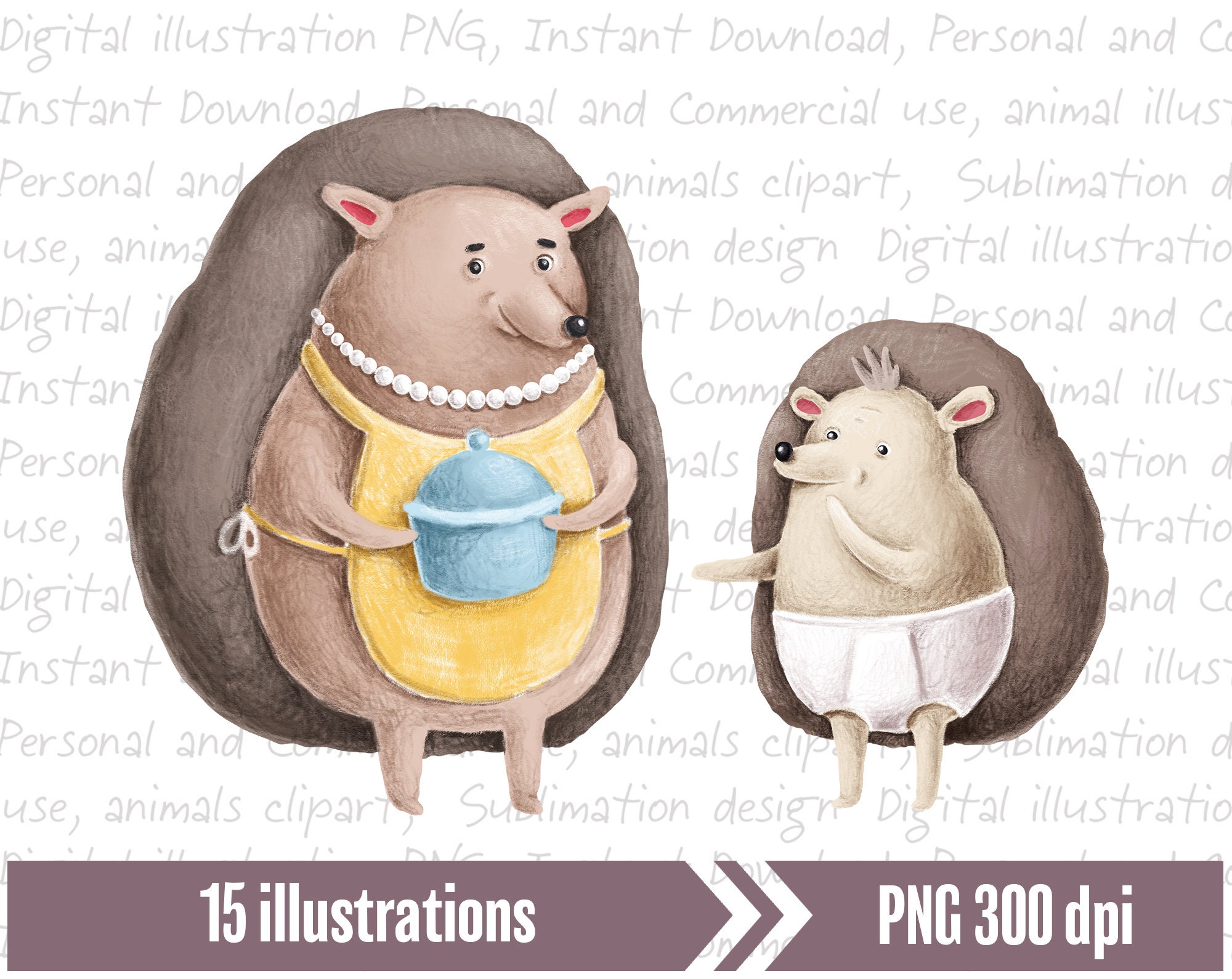 Hedgehog Family Illustrations Digital Download Hedgehog - Etsy