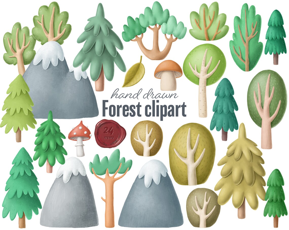 Forest Trees Clipart Fir Tree Clipart Mountains Clipart | Etsy