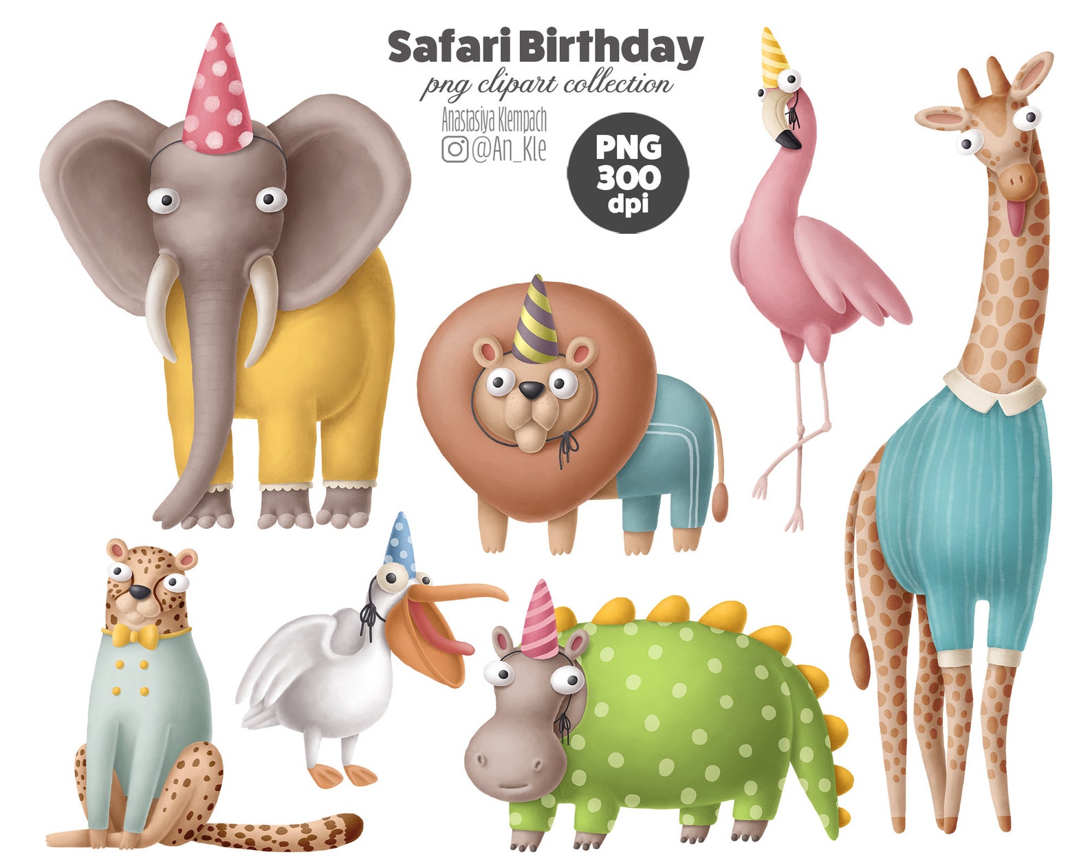 Safari Birthday Animals Clip Art Set Cute Funny African | Etsy
