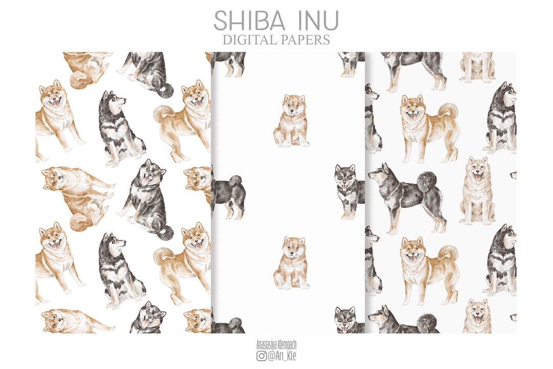 Shiba Inu Dogs Digital Paper Set, Shiba Inu Seamless Patterns Dog ...