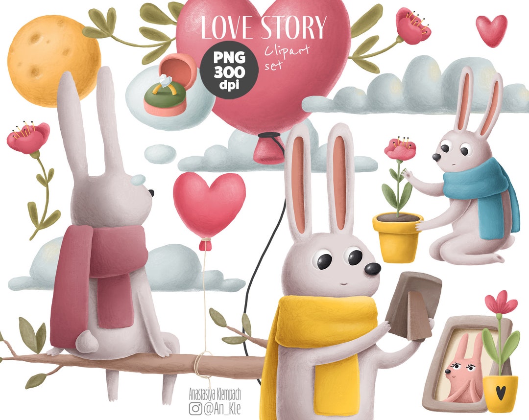 Little Love Story Clipart Collection, Hand Drawn Valentine Clipart PNG ...